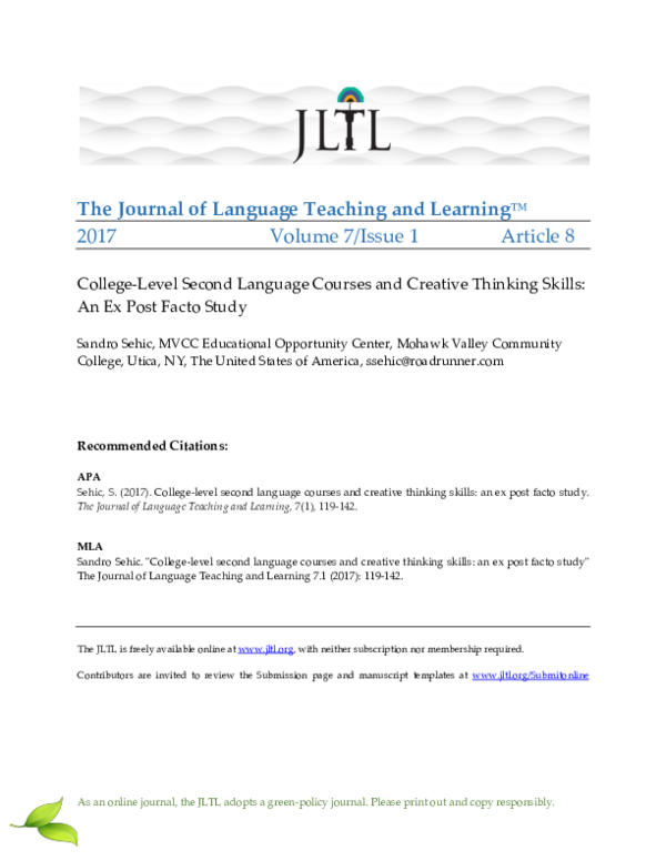 (PDF) College-Level Second Language Courses and Creative Thinking ...