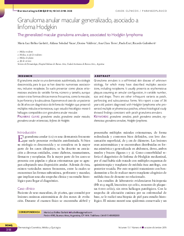(PDF) Granuloma anular macular generalizado, asociado a linfoma Hodgkin ...