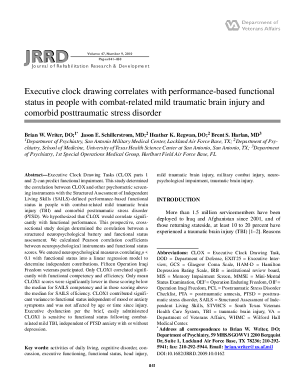 (PDF) Executive clock drawing correlates with performance-based ...