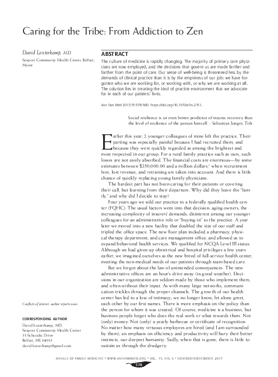 (PDF) Caring for the Tribe: From Addiction to Zen