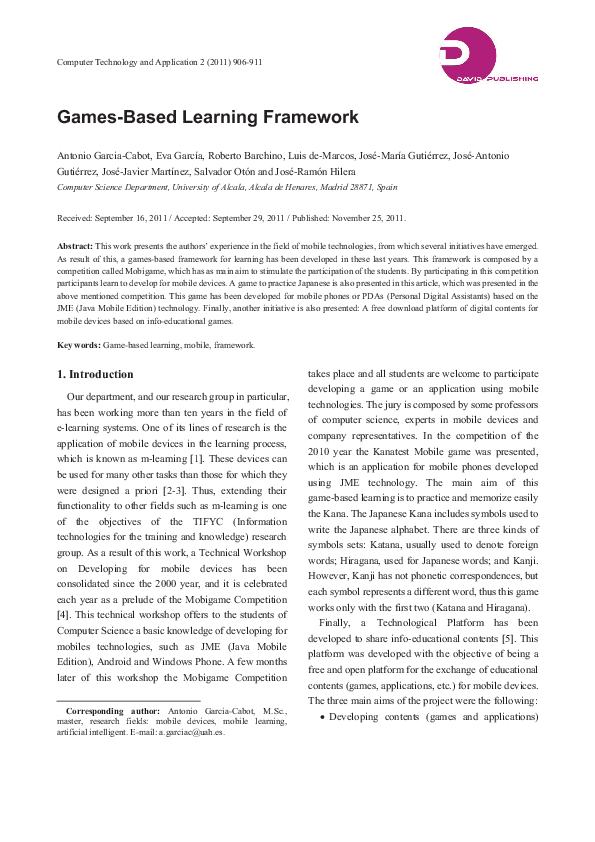 (PDF) Games-Based Learning Framework