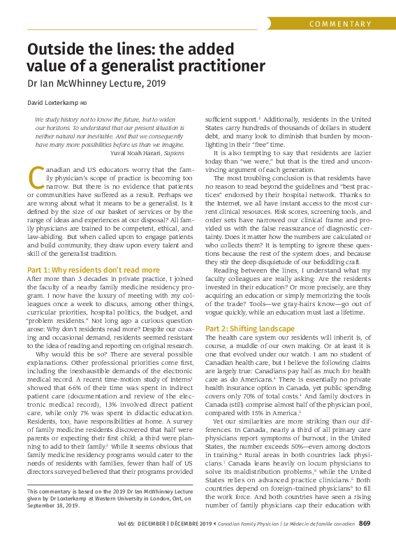 (PDF) Outside the lines: the added value of a generalist practitioner ...