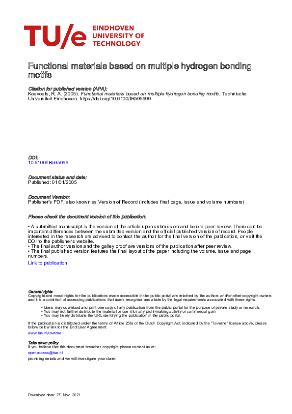 (PDF) Functional materials based on multiple hydrogen bonding motifs
