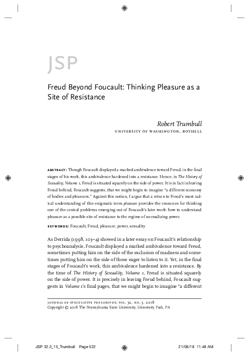 (PDF) Freud Beyond Foucault: Thinking Pleasure as a Site of Resistance