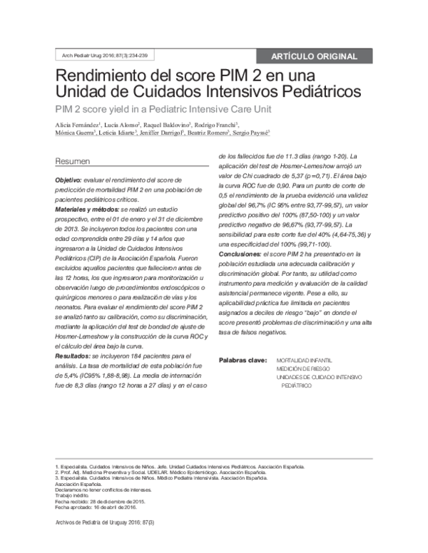 (PDF) Rendimiento del score PIM 2 en una Unidad de Cuidados Intensivos ...