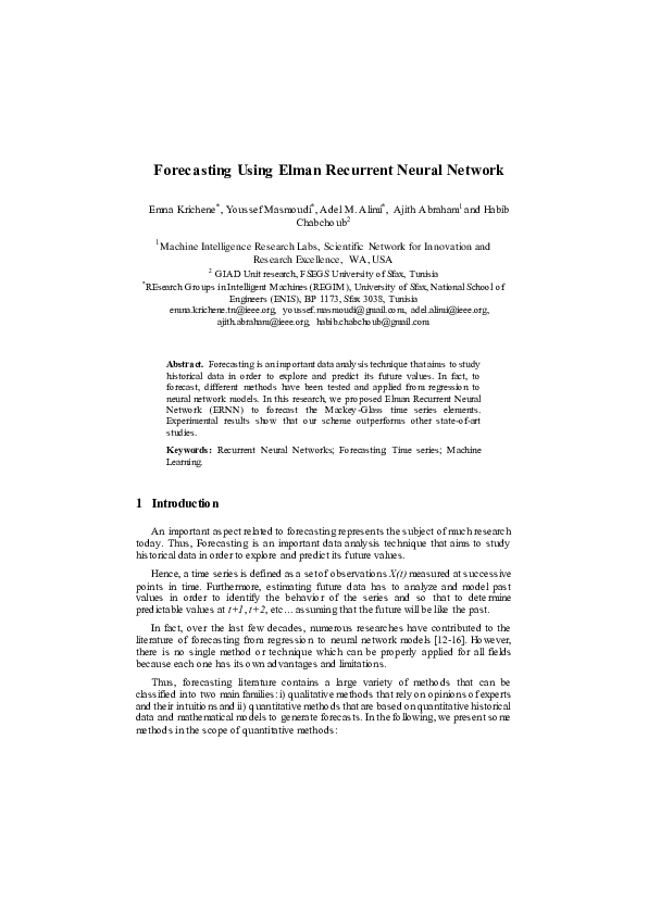 Pdf Forecasting Using Elman Recurrent Neural Network