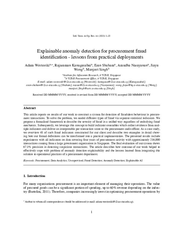 (PDF) Explainable anomaly detection for procurement fraud identification—lessons from practical ...