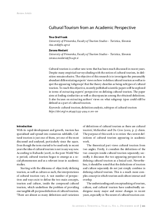 (PDF) Cultural Tourism froman Academic Perspective