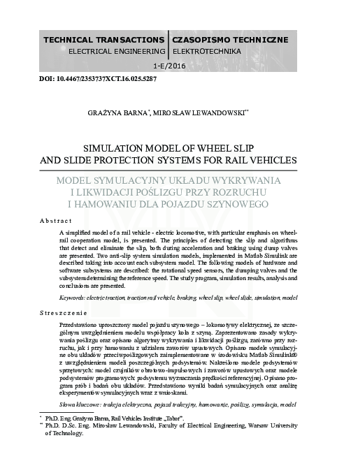 (PDF) Simulation model of wheel slip and slide protection systems for ...