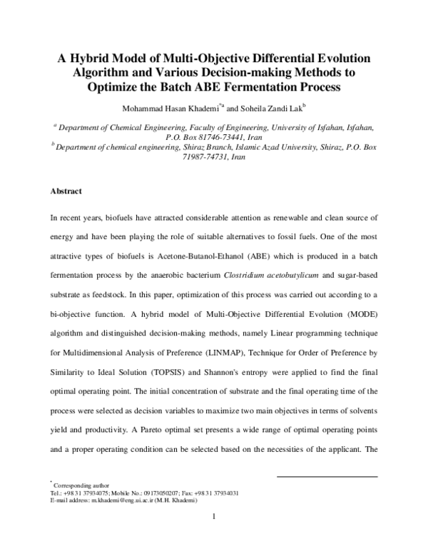 (PDF) A Hybrid Model of Multi-Objective Differential Evolution Algorithm and Various Decision ...