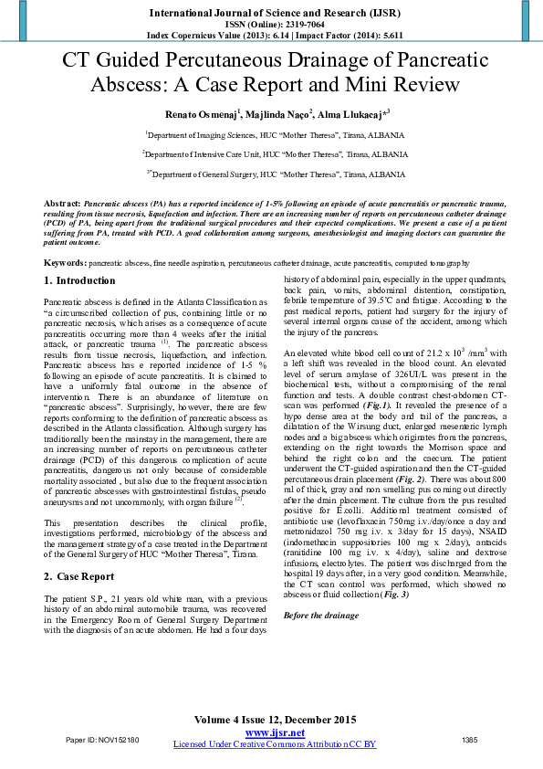(PDF) CT Guided Percutaneous Drainage of Pancreatic Abscess : A Case ...