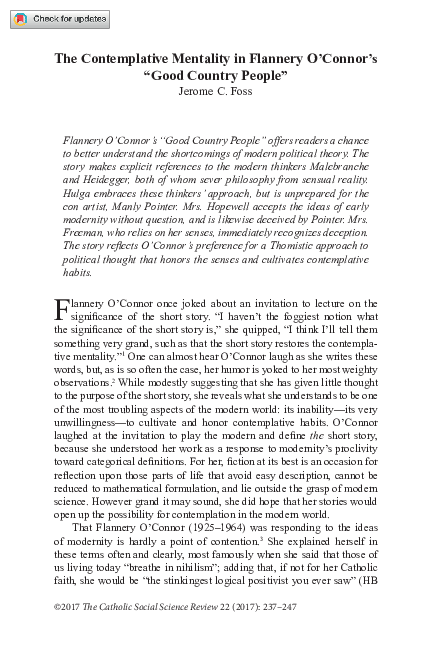 (PDF) The Contemplative Mentality in Flannery O’Connor’s “Good Country ...