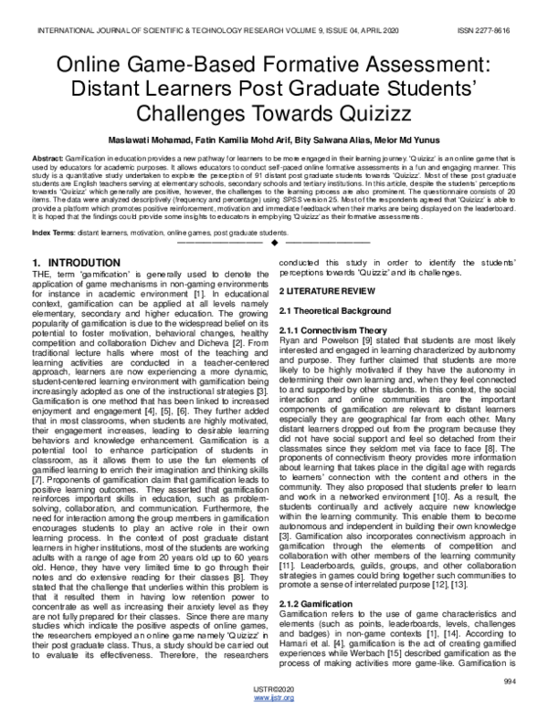 (PDF) Online Game-Based Formative Assessment: Distant Learners Post Graduate Students ...