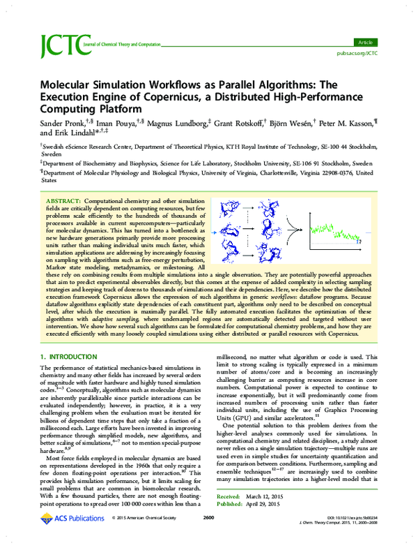 Molecular Simulation Workflows As Parallel Algorithms The Execution Engine Of Copernicus A 