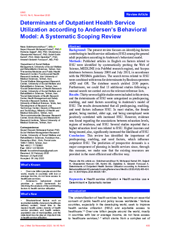 (PDF) Determinants of Outpatient Health Service Utilization according ...