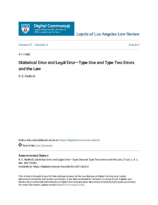 (PDF) Statistical Error and Legal Error—Type One and Type Two Errors ...