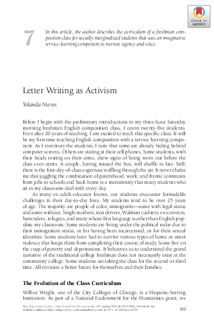 (PDF) Letter Writing as Activism