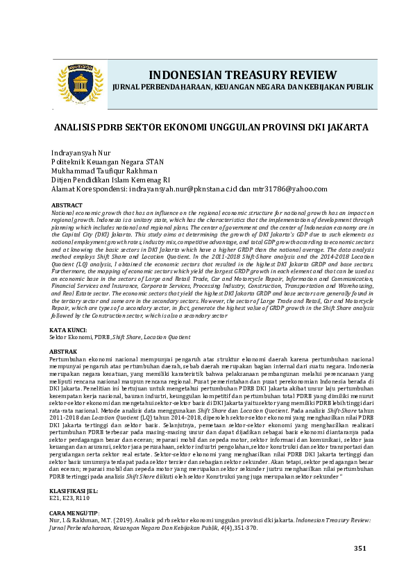 (PDF) Analisis PDRB Sektor Ekonomi Unggulan Provinsi Dki Jakarta