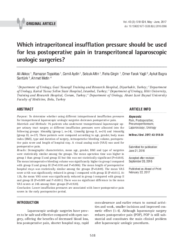 (PDF) Which intraperitoneal insufflation pressure should be used for ...