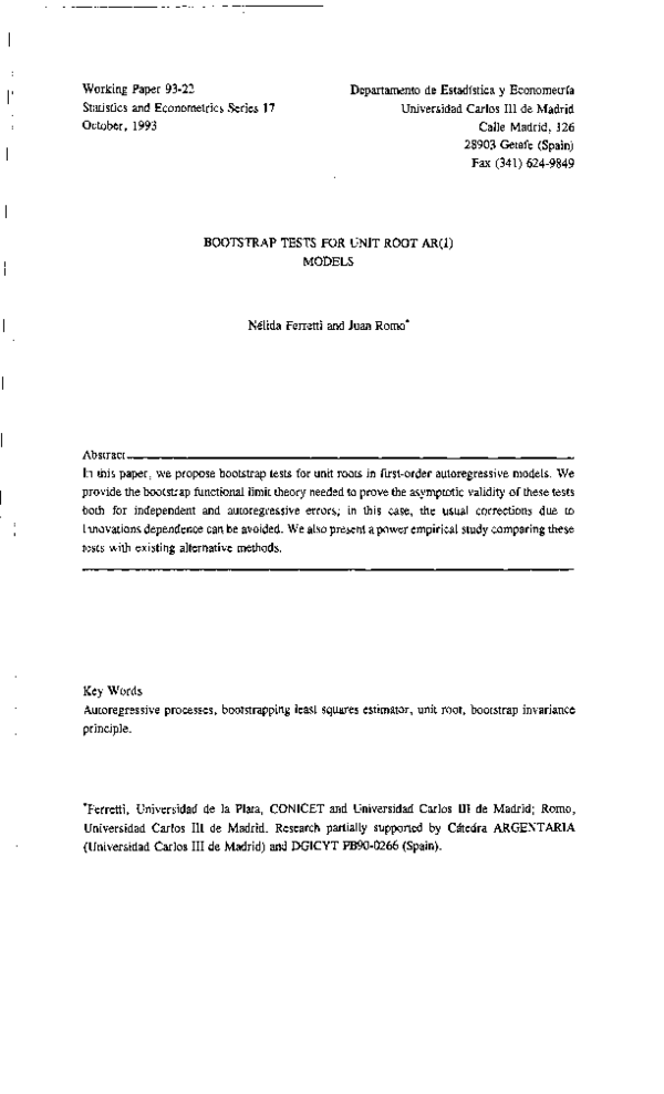 Pdf Bootstrap Tests For Unit Root Ar 1 Models