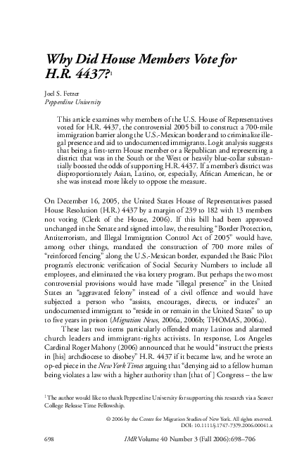 (PDF) Why Did House Members Vote for H.R. 4437?1