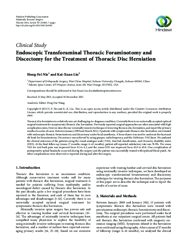 (PDF) Endoscopic Transforaminal Thoracic Foraminotomy and Discectomy ...