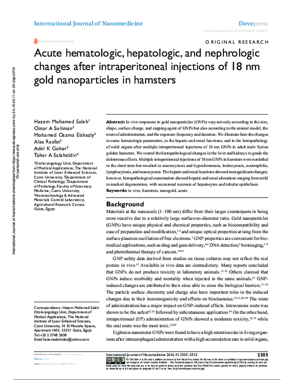 (PDF) Acute hematologic, hepatologic, and nephrologic changes after ...