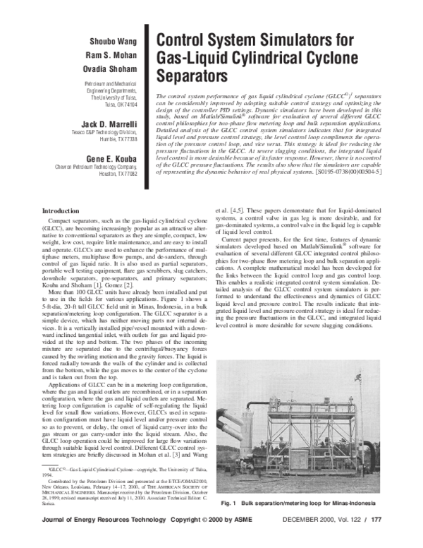 (PDF) Control System Simulators for Gas-Liquid Cylindrical Cyclone ...