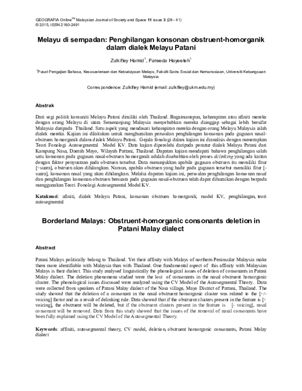 (PDF) Melayu di sempadan: Penghilangan konsonan obstruent-homorganik ...