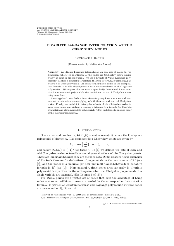 (PDF) Bivariate Lagrange Interpolation at the Chebyshev Nodes