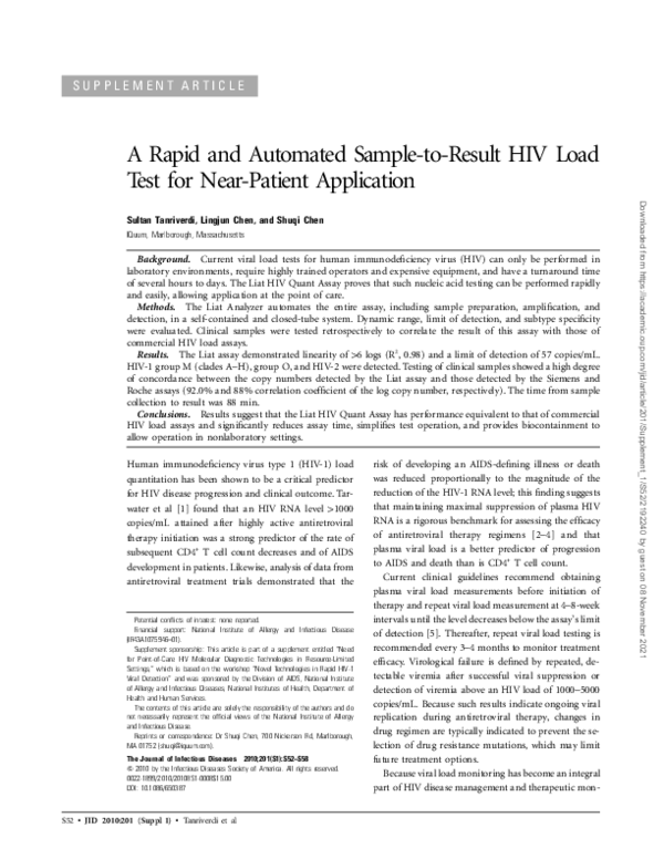 (PDF) A Rapid and Automated Sample‐to‐Result HIV Load Test for Near ...