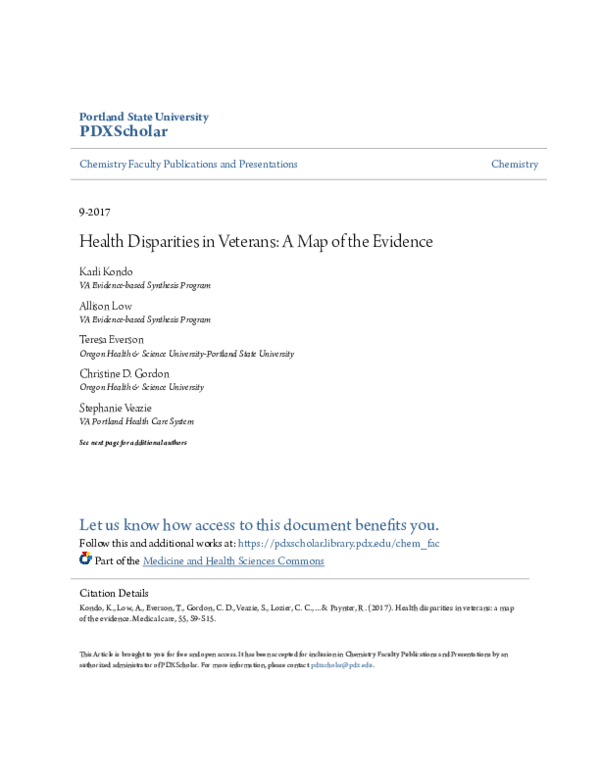 (PDF) Health Disparities in Veterans: A Map of the Evidence | Robin ...