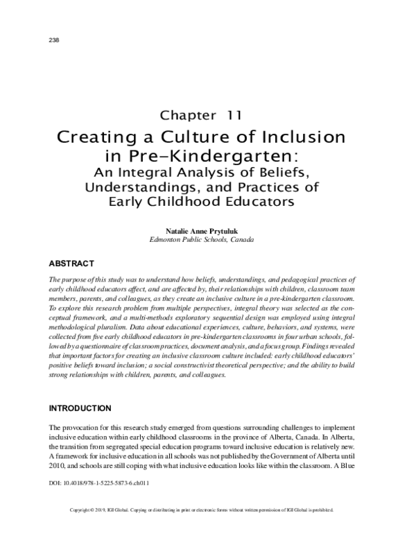 (PDF) Creating a Culture of Inclusion in Pre-Kindergarten