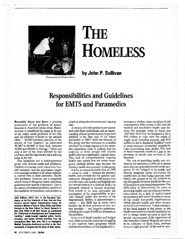 (PDF) The Homeless: Responsibilities and Guidelines for EMTs and Paramedics