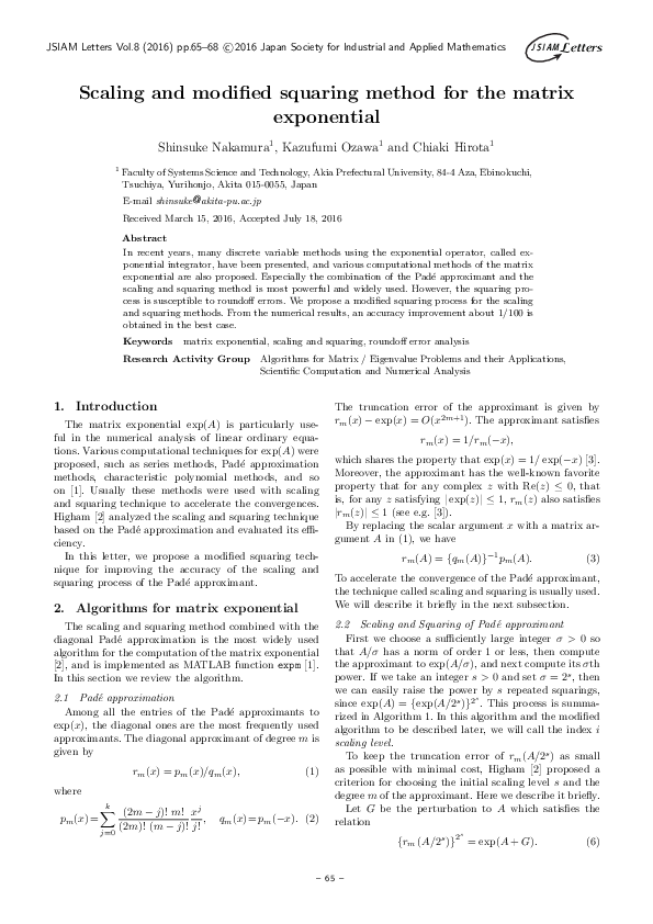 (PDF) Scaling and modified squaring method for the matrix exponential