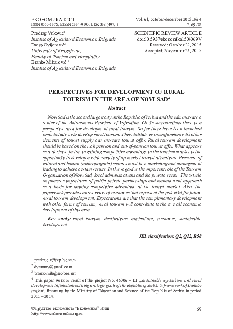 Pdf Perspectives For Development Of Rural Tourism In Republic Serbia