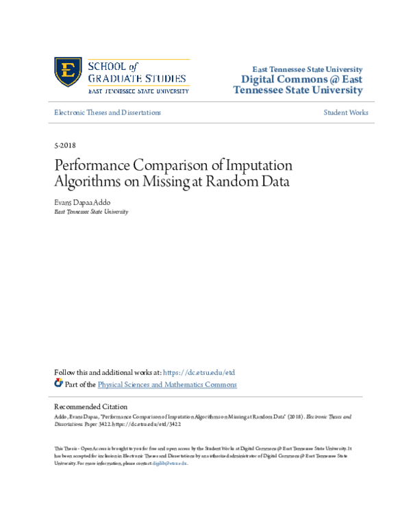 (PDF) Performance Comparison of Imputation Algorithms on Missing at Random Data