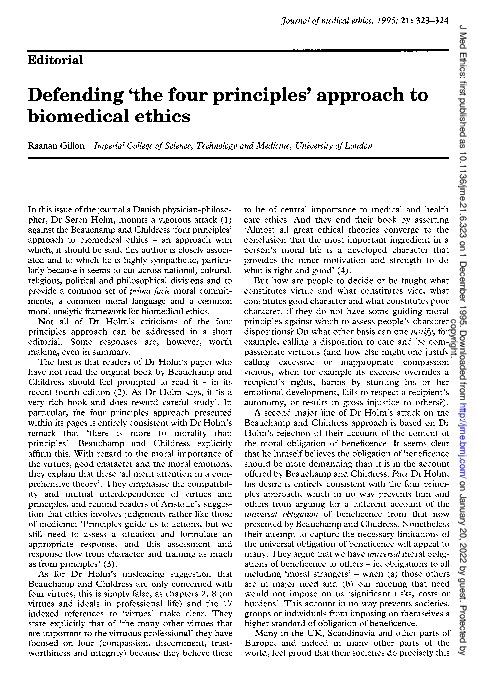 (PDF) Defending 'the four principles' approach to biomedical ethics (PDF) Defending 'the four principles' approach to biomedical ethics