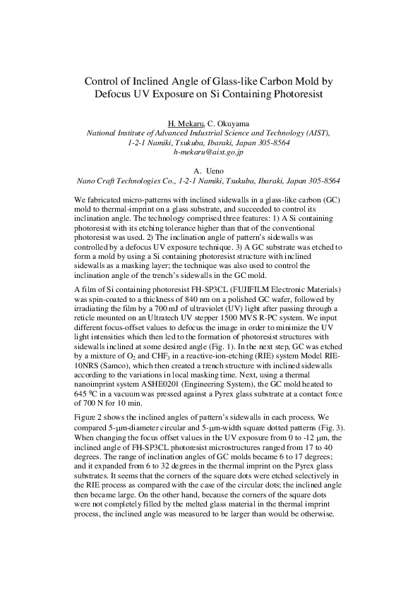 (PDF) Control of inclination angle of glass-like carbon mold by defocus ...