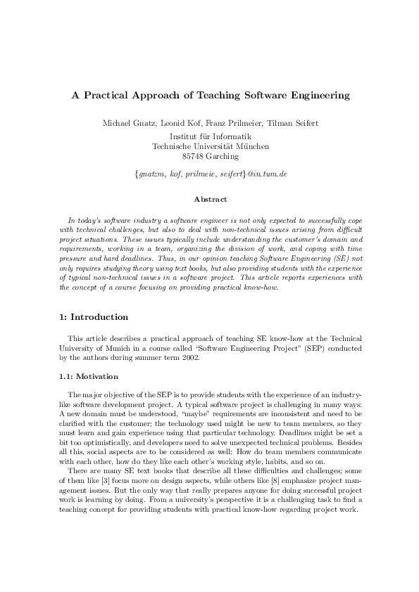 (PDF) A practical approach of teaching software engineering