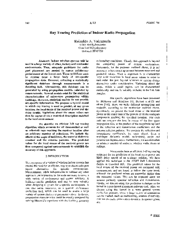 Pdf Ray Tracing Prediction Of Indoor Radio Propagation