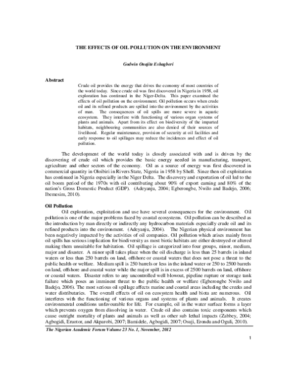 (PDF) The Effects of Oil Pollution on the Environment