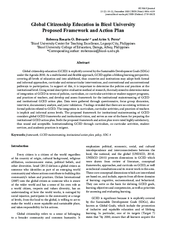 (PDF) Global Citizenship Education in Bicol University Proposed ...