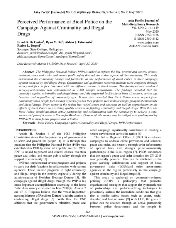 (PDF) Perceived Performance of Bicol Police on the Campaign Against ...