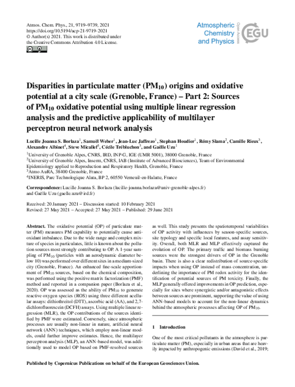 (PDF) Disparities in particulate matter (PM10) origins and oxidative potential at a city-scale ...