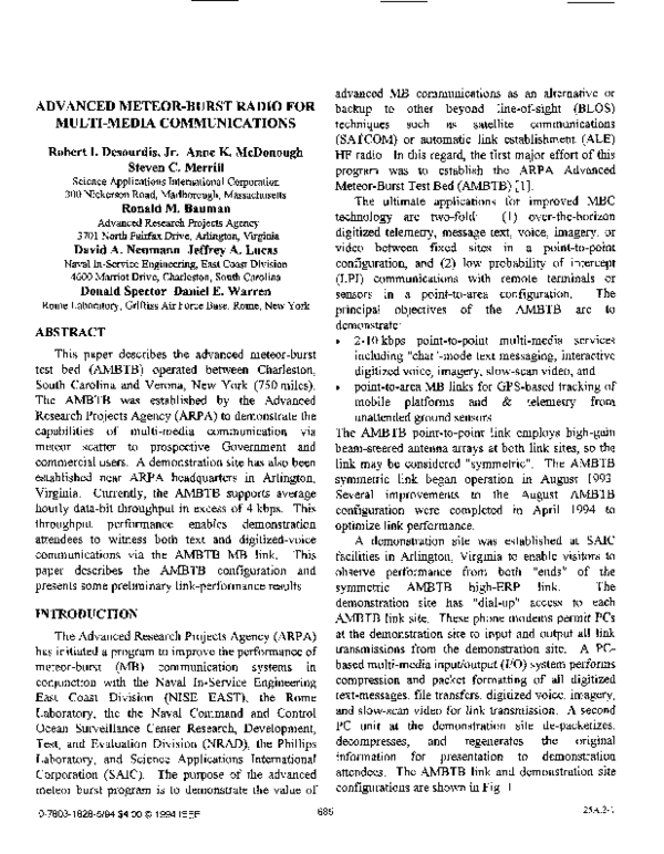 (PDF) Advanced meteor-burst radio for multi-media communications