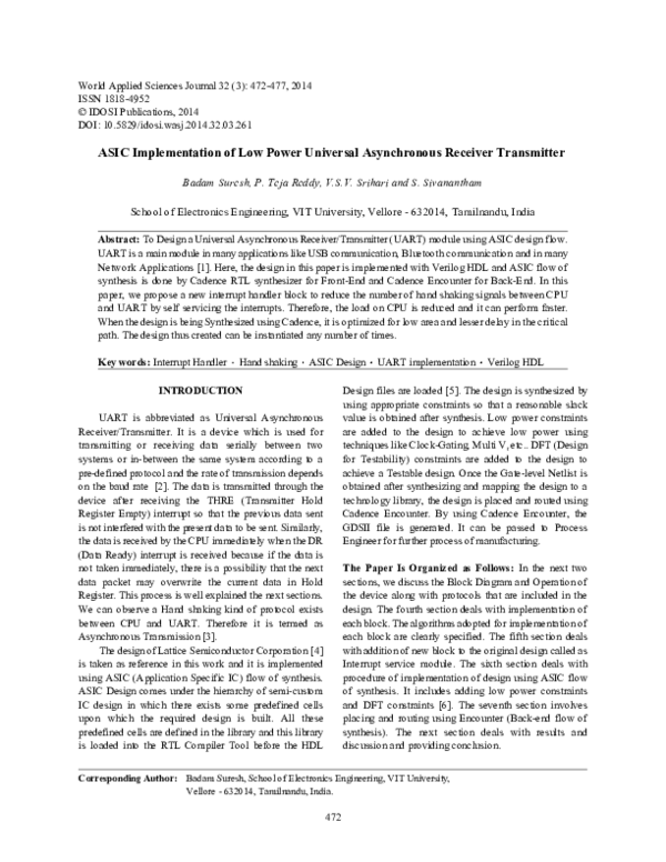 (PDF) FPGA implementation of universal asynchronous transmitter and ... (PDF) FPGA implementation of universal asynchronous transmitter and ...