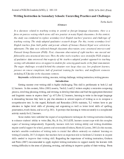 (PDF) Writing Instruction in Secondary Schools: Unraveling Practices ...