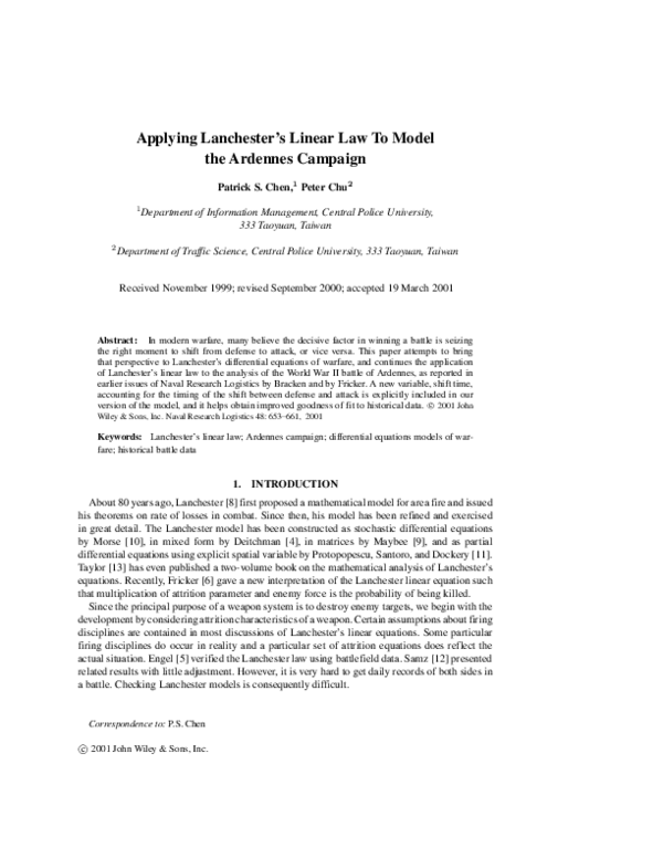 (PDF) Applying Lanchester's linear law to model the Ardennes campaign