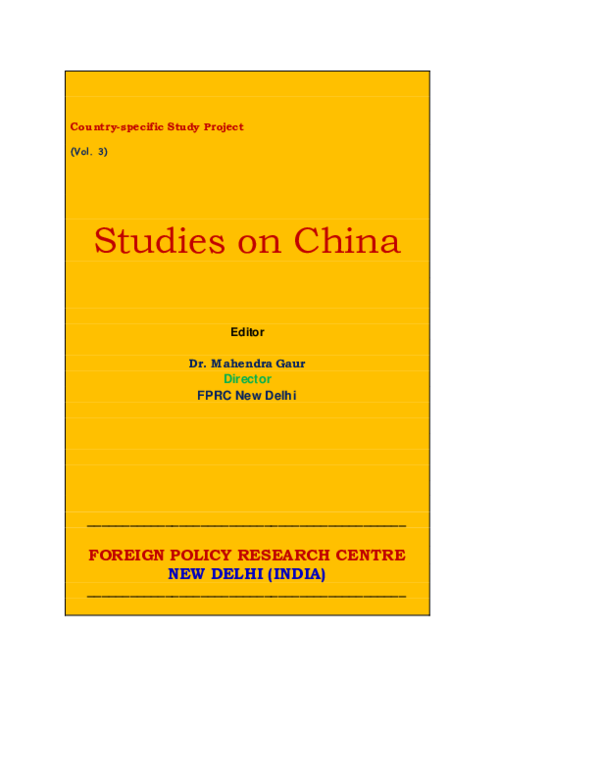 (PDF) Country-Specific Study Project: Studies On China (Vol. 3)